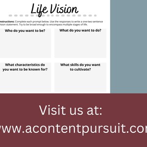 Life Vision Worksheet • Personal Life Vision Development Tool ...