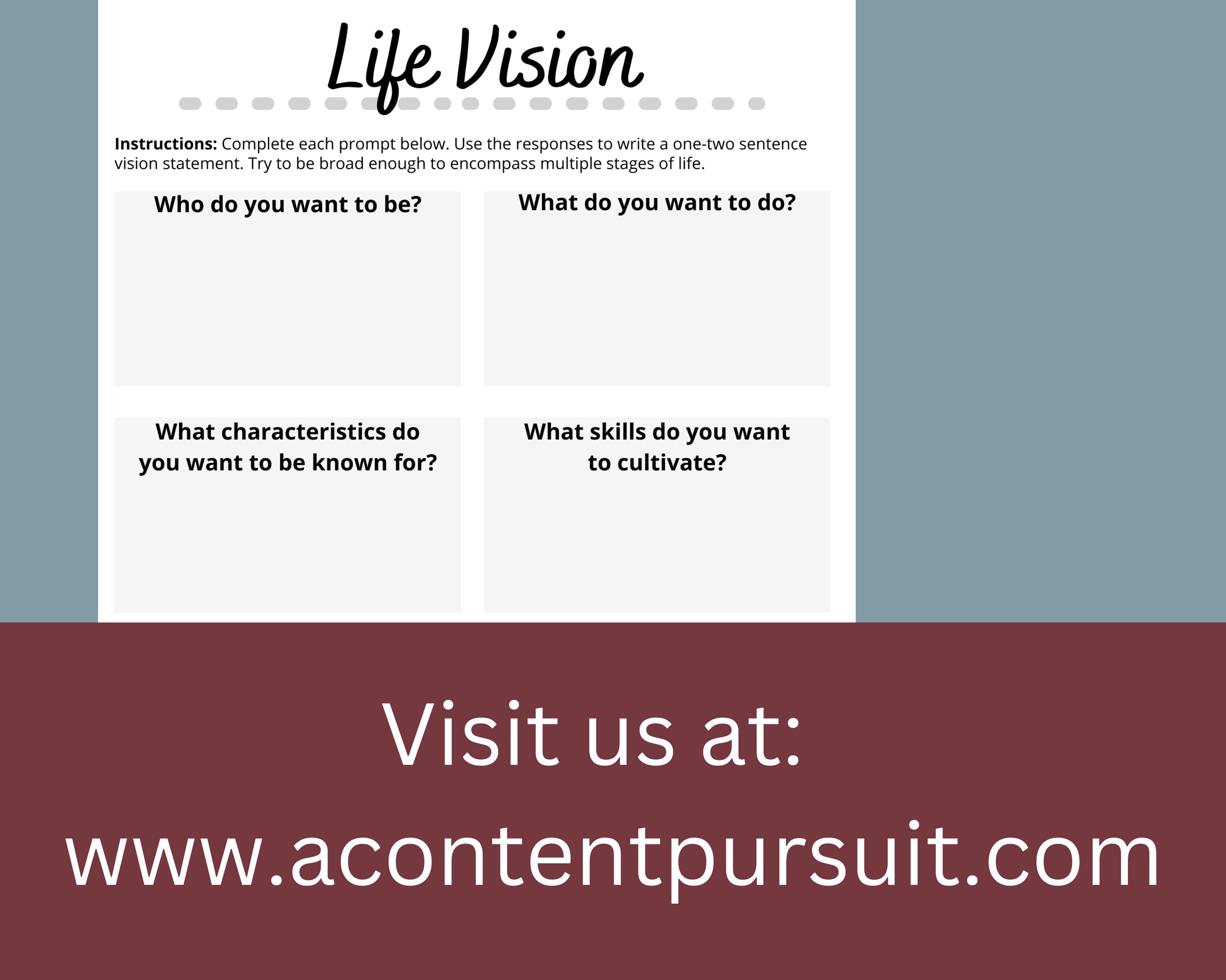 Life Vision Worksheet • Personal Life Vision Development Tool ...