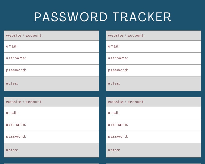 Password Tracker • Password Log • Password Tracker Printable - Etsy