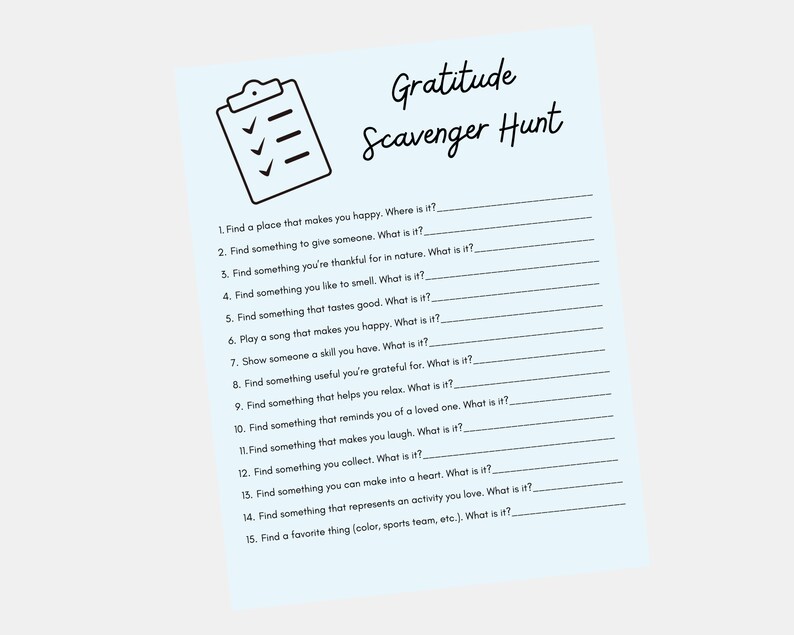 Gratitude Scavenger Hunt • Gratitude Questions • Easy Gratitude ...