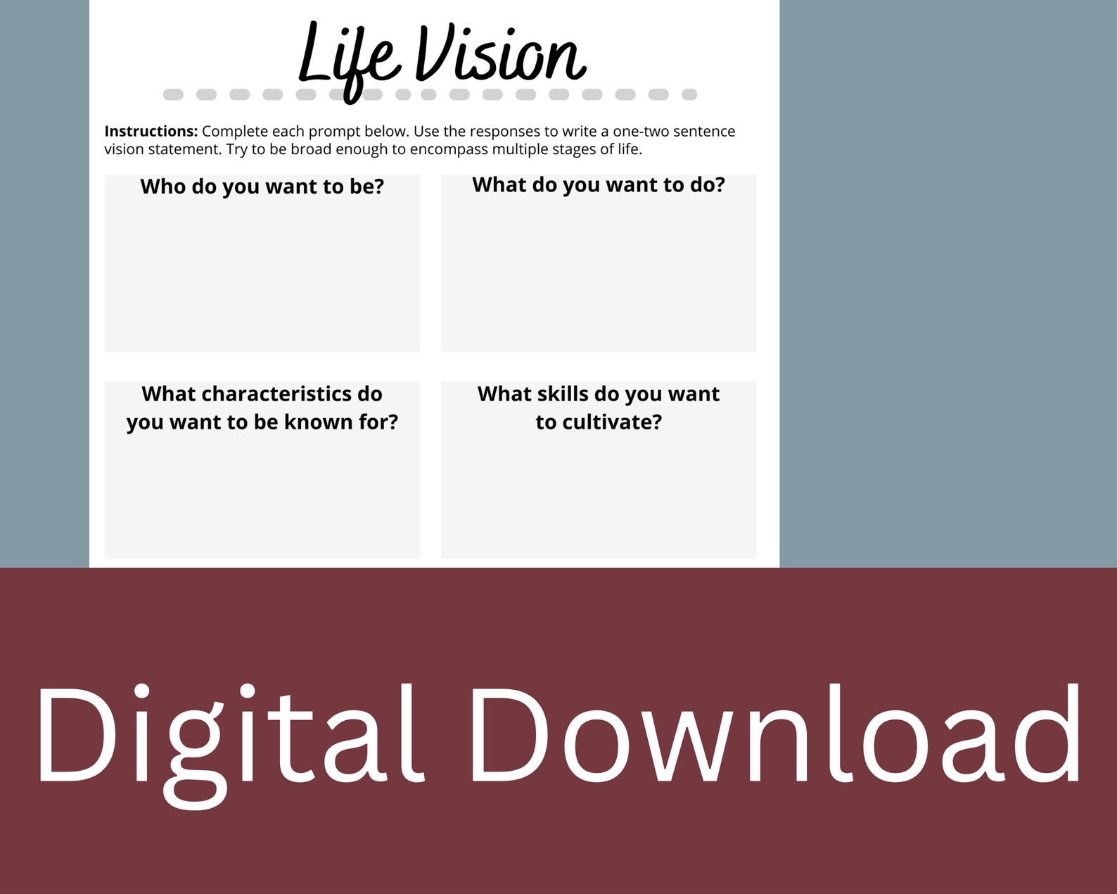 Life Vision Worksheet • Personal Life Vision Development Tool ...