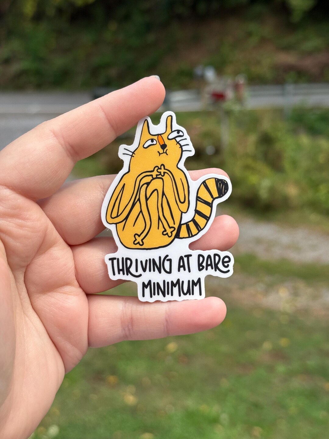 Thriving at Bare Minimum Funny Cat Sticker, Funny Sticker, Water Bottle ...