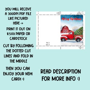 Watercolor Red Truck Printable 5x7 Christmas Card, Vintage Christmas ...