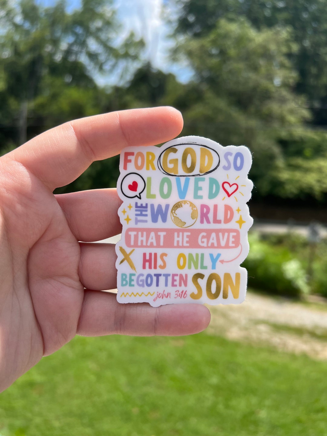 For God so Loved the World Bible Verse Sticker, Christian Gift for ...