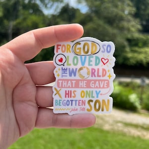 For God so Loved the World Bible Verse Sticker, Christian Gift for ...