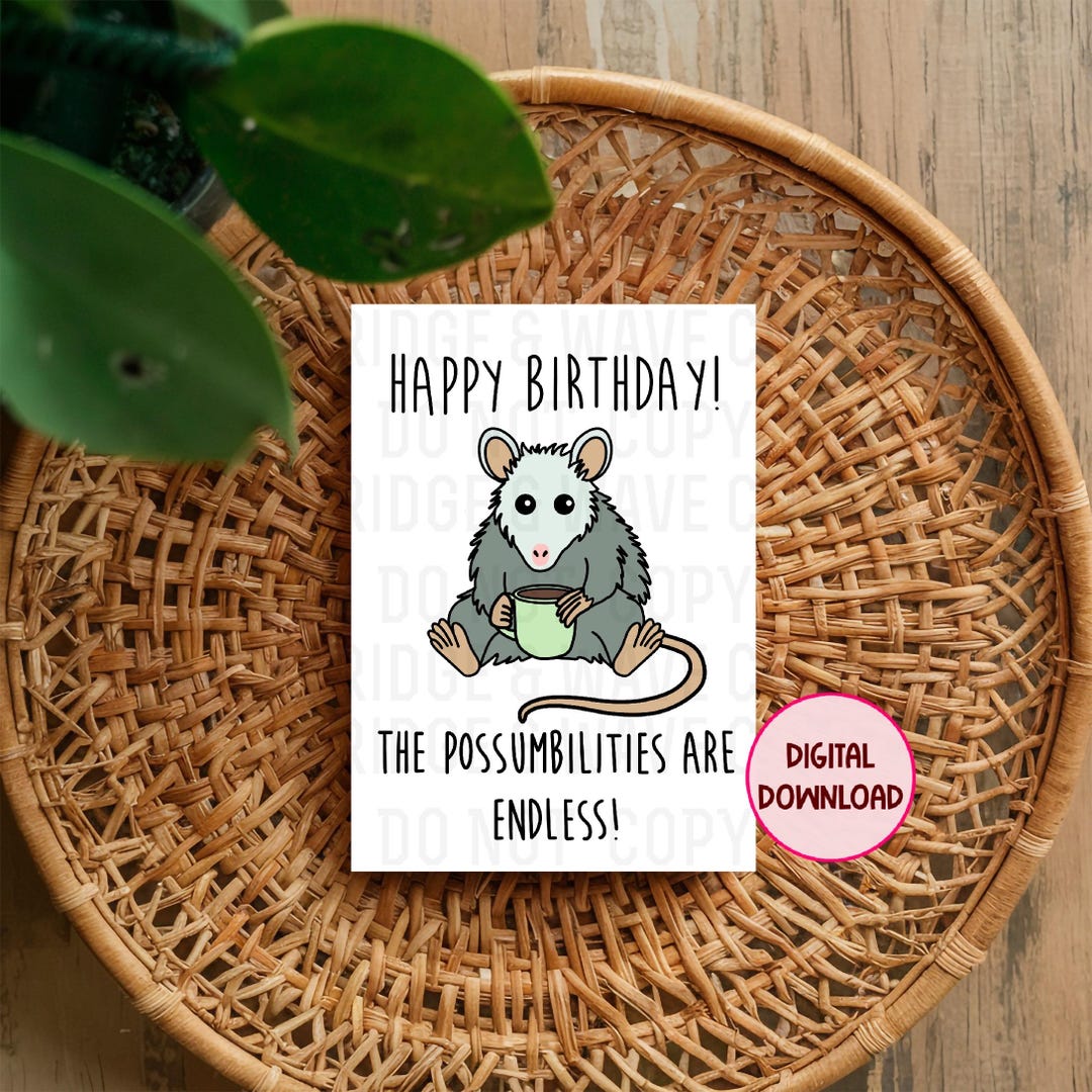 Printable 5x7 Possum Birthday Card, Birthday Card for Friends, Possum ...