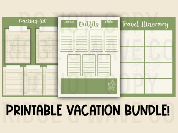 Printable Vacation Bundle Outfit Template Travel Itinerary - Etsy
