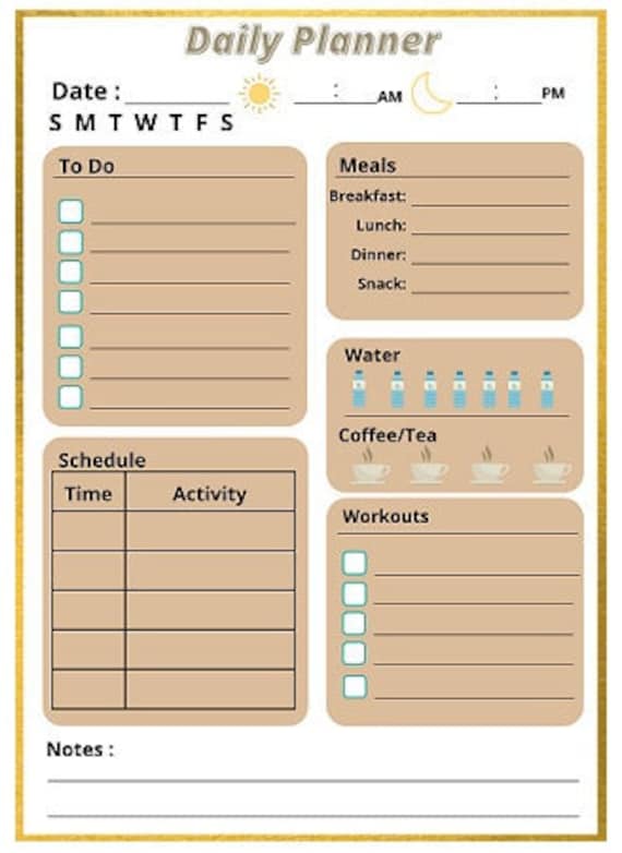 Daily Planner Printable Track Sleep Food Drink Fitness to - Etsy
