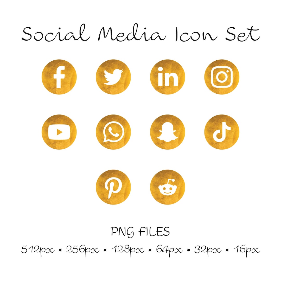 Gold Social Media Icons PNG Bundle, Website Icons - 10 Icons, 6 Sizes ...