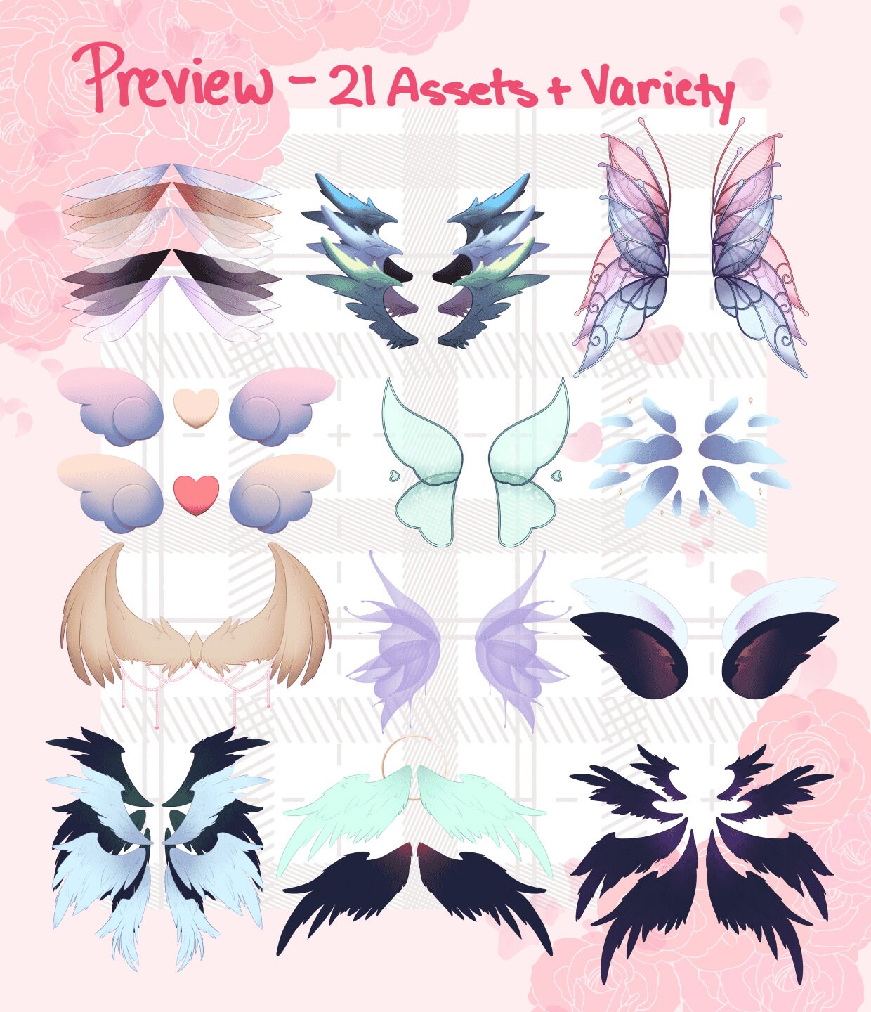 Vtuber Assets - 21 Wings/back Accessories Pack (PNG) 400+ Variations - Etsy