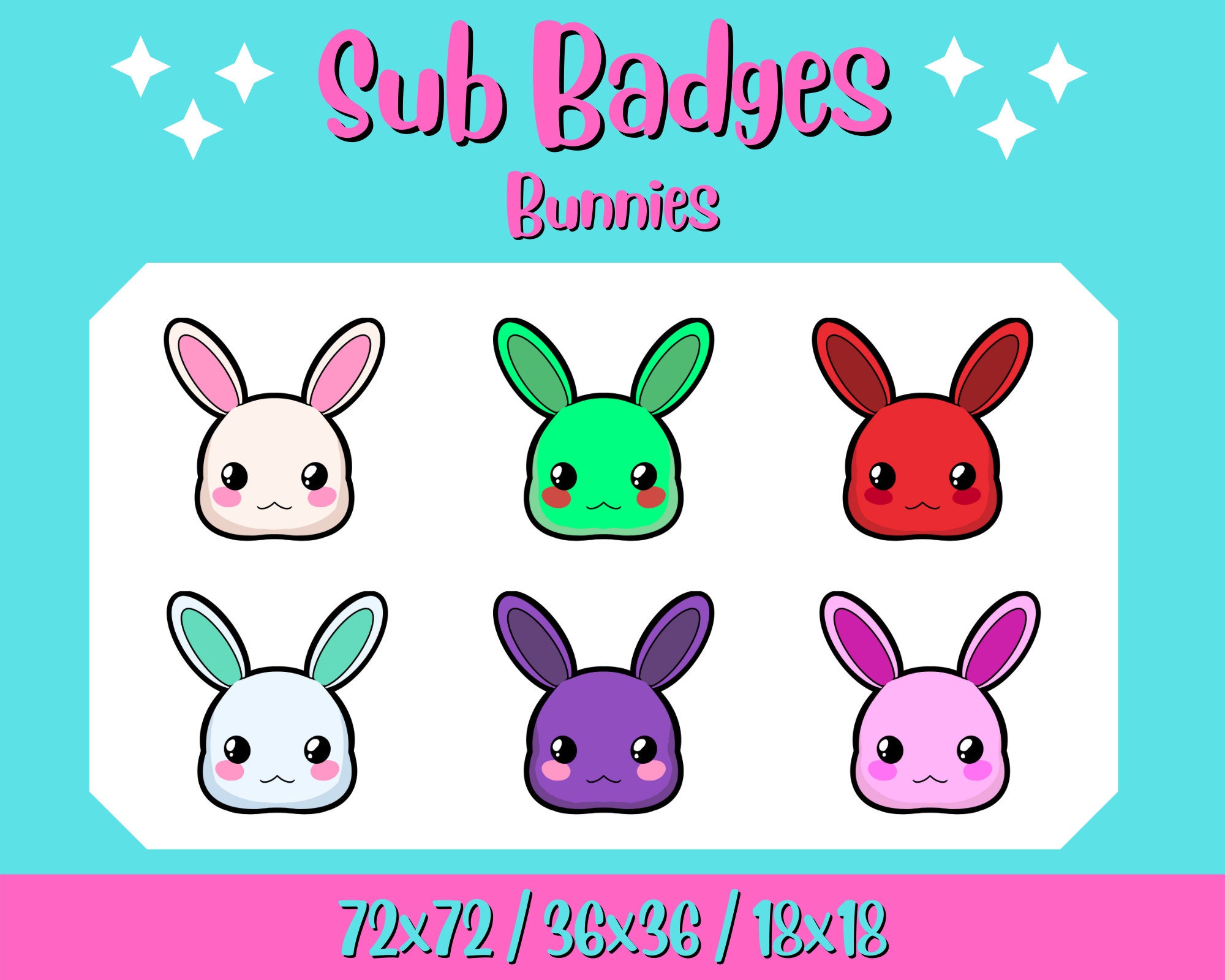 Cute Rainbow Bunny Twitch Sub Badges - Etsy