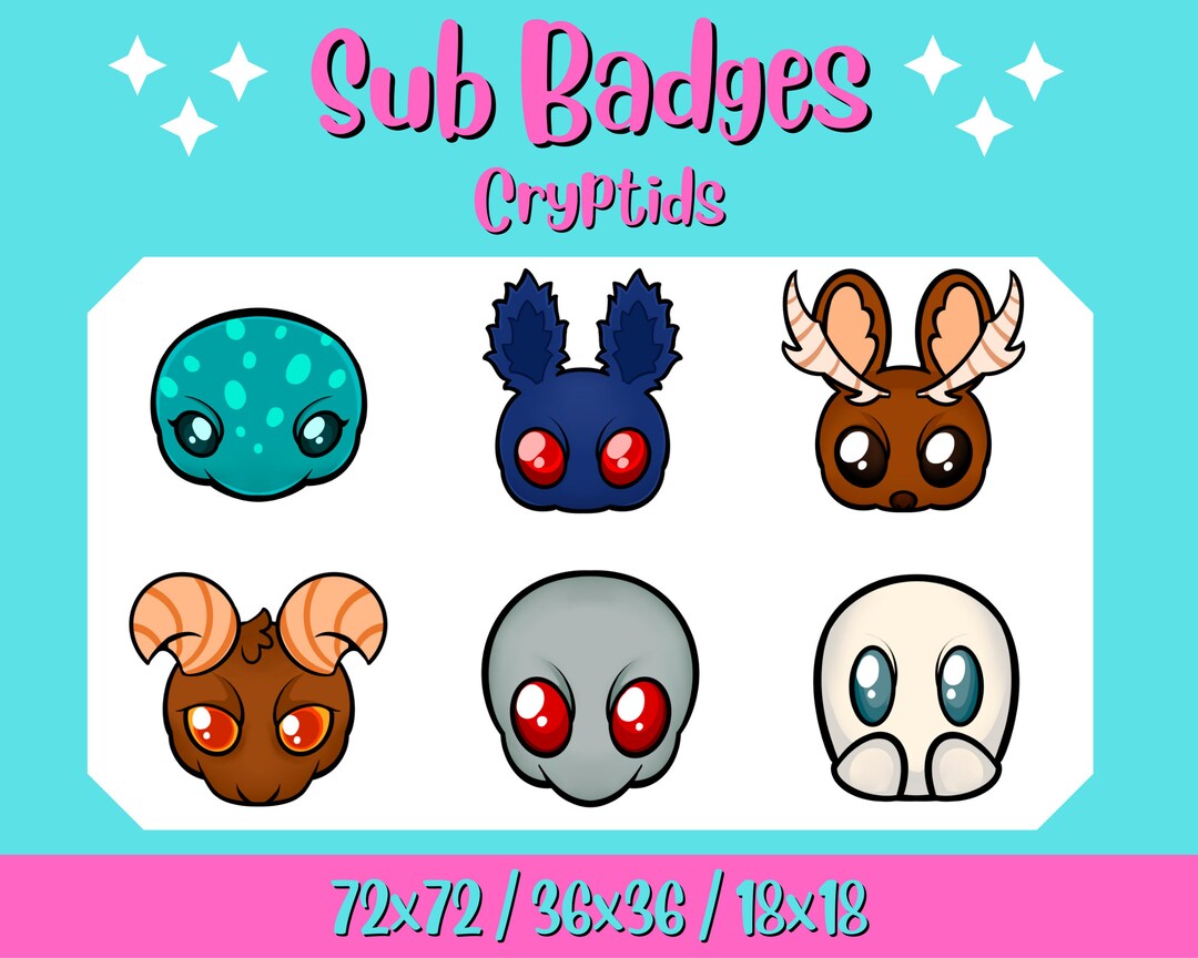 Cute Cryptid Twitch Sub Badges - Nessie, Mothman, Jackalope, Jersey ...