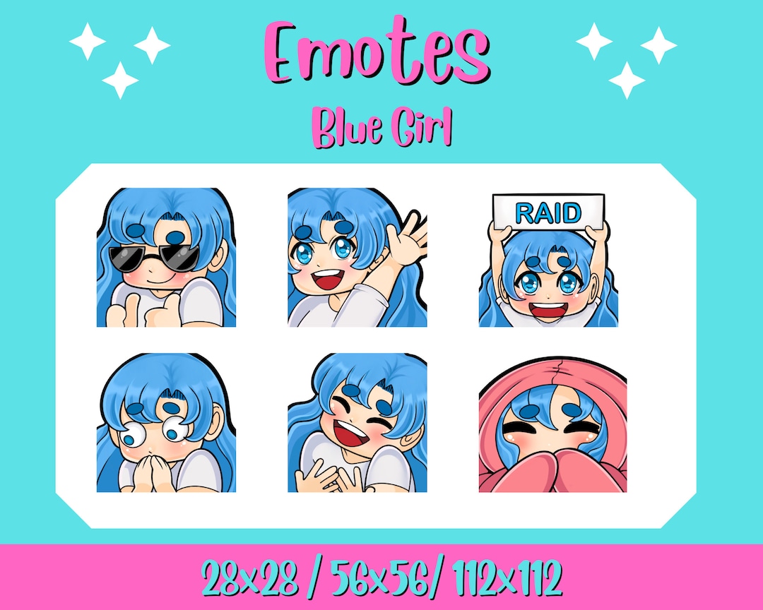 Cute Blue Haired Girl Twitch Emotes - Etsy