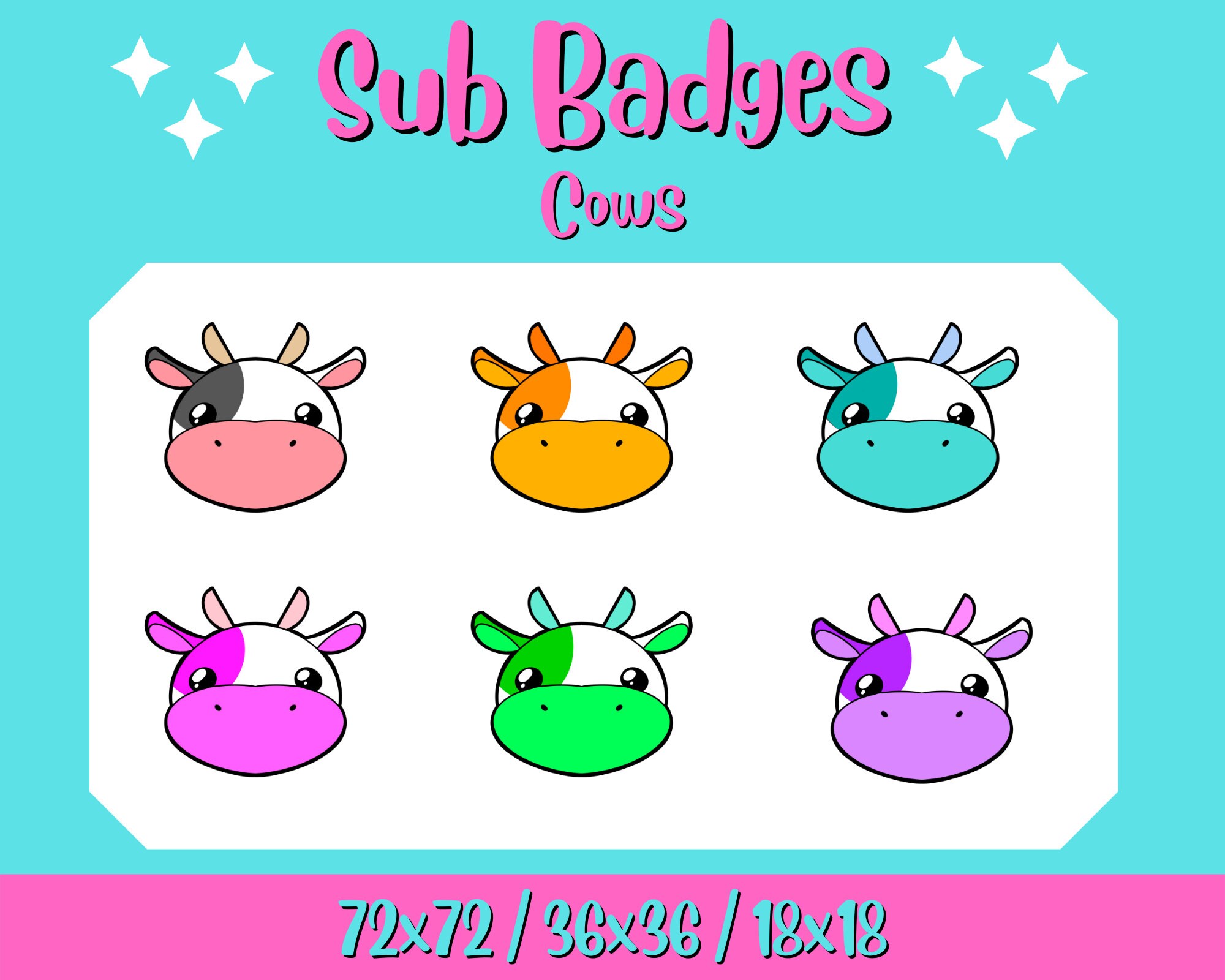 Cute Rainbow Cow Twitch Sub Badges - Etsy