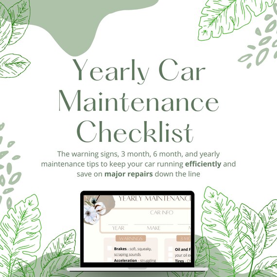 Yearly Car Maintenance Checklist Maintenance Record Tracker - Etsy