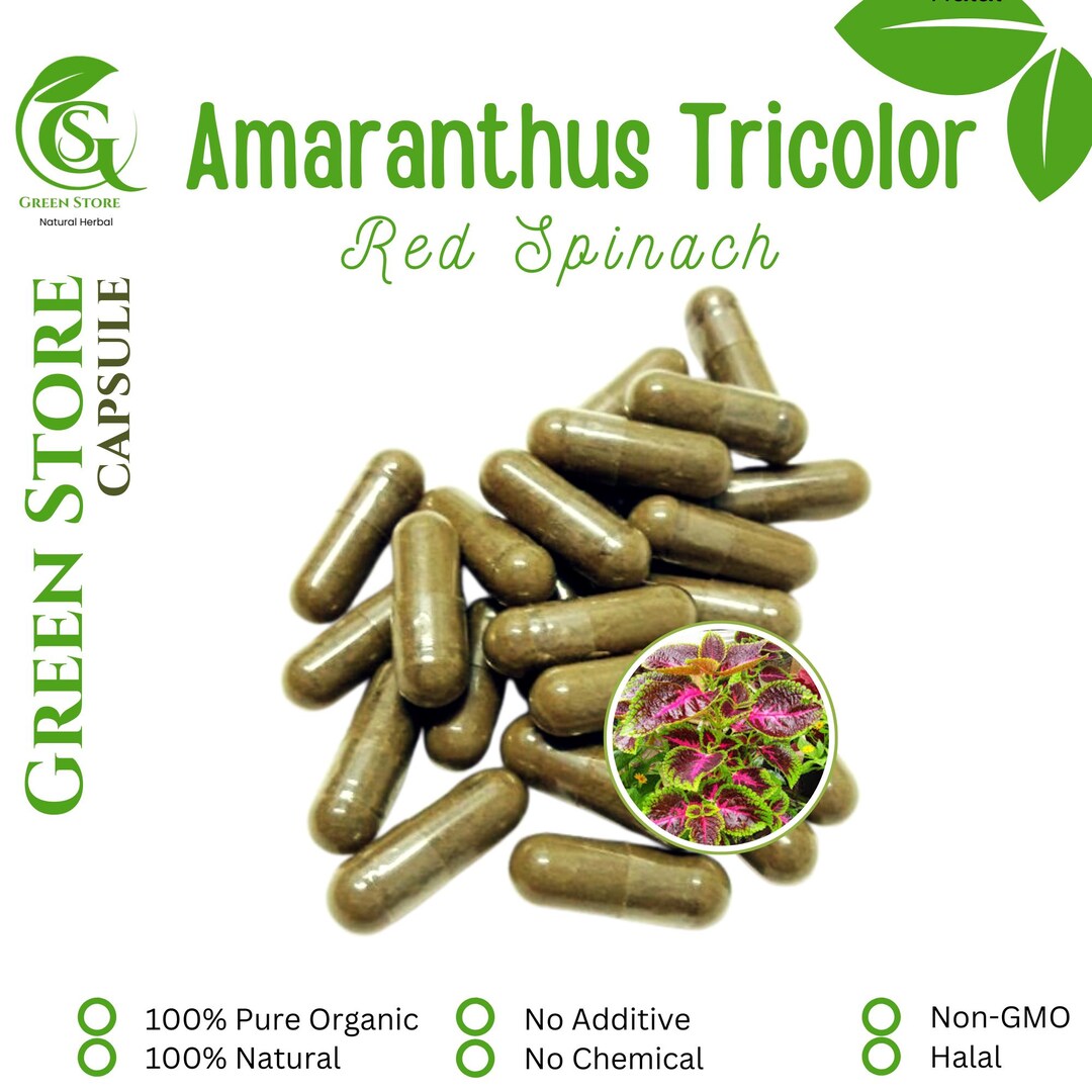 100-500 CAPSULES @600mg Amaranthus Tricolor Red Spinach Bayam Bayaman ...