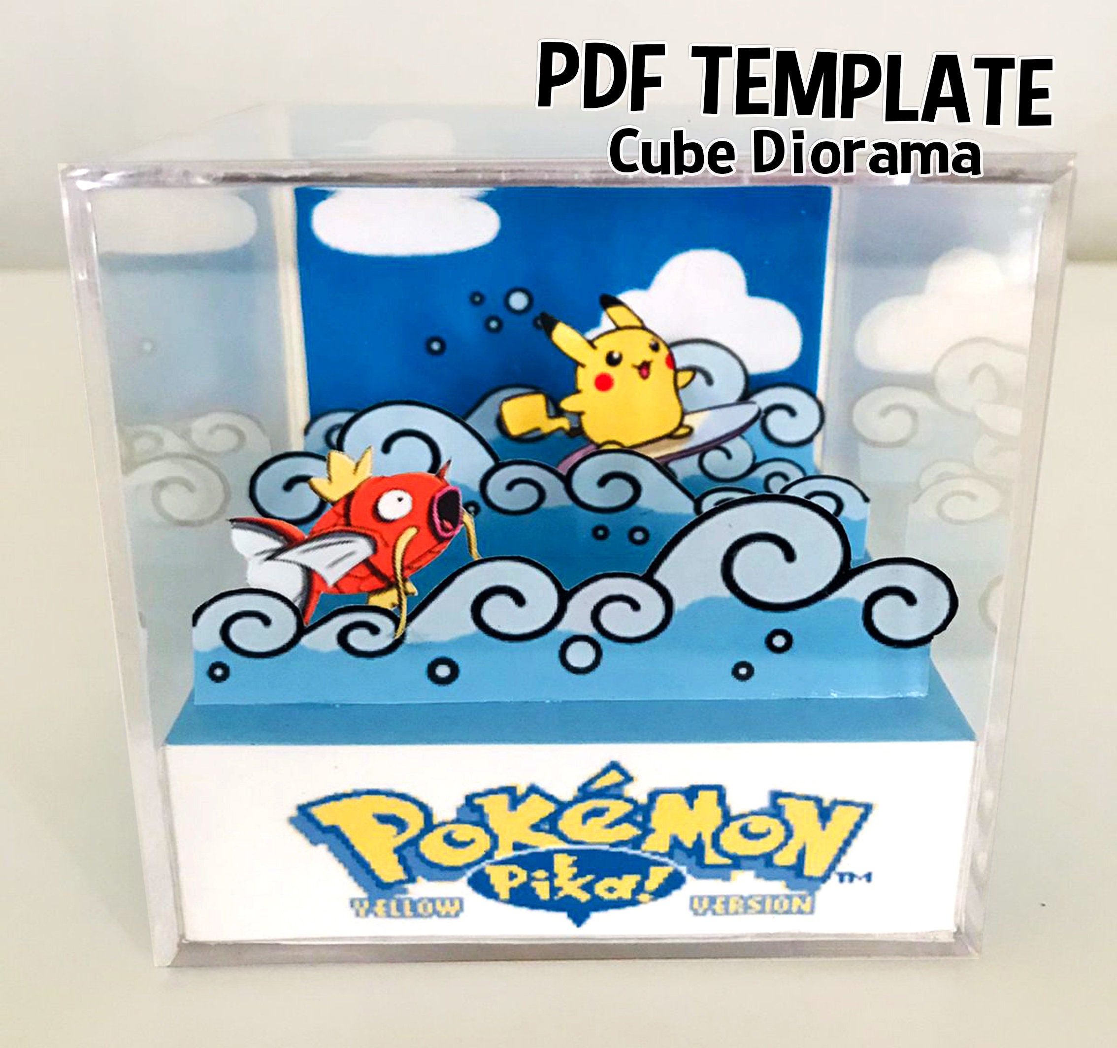 DIY Cube Diorama Template Pikachu Surfing - Etsy