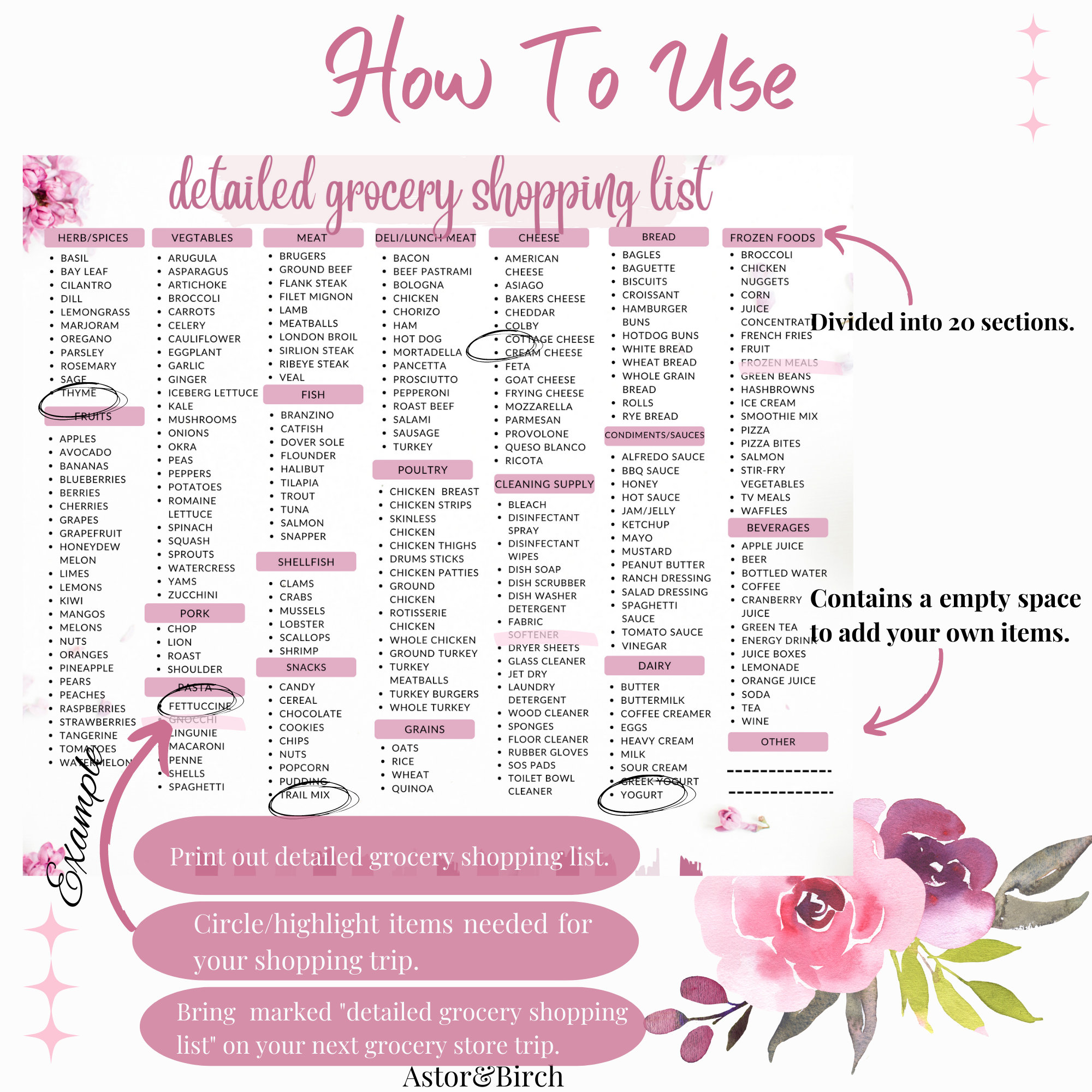 Detailed Grocery Shopping List Grocery List printable Food Shopping PDF ...