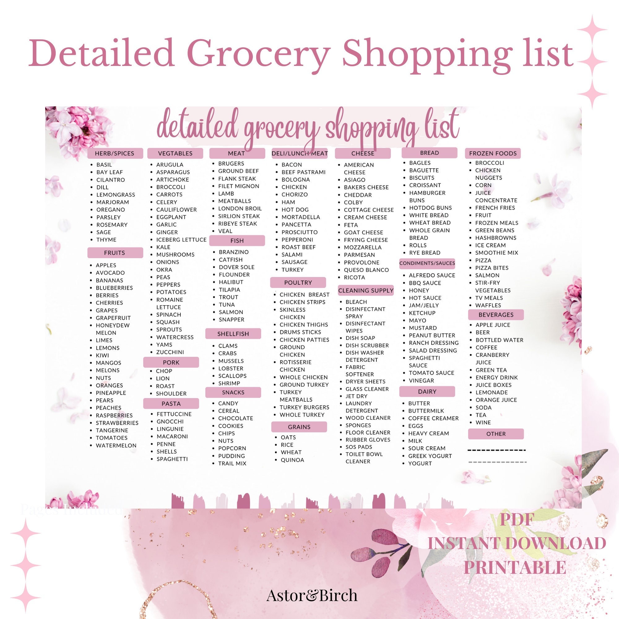 Detailed Grocery Shopping List Grocery List printable Food Shopping PDF ...