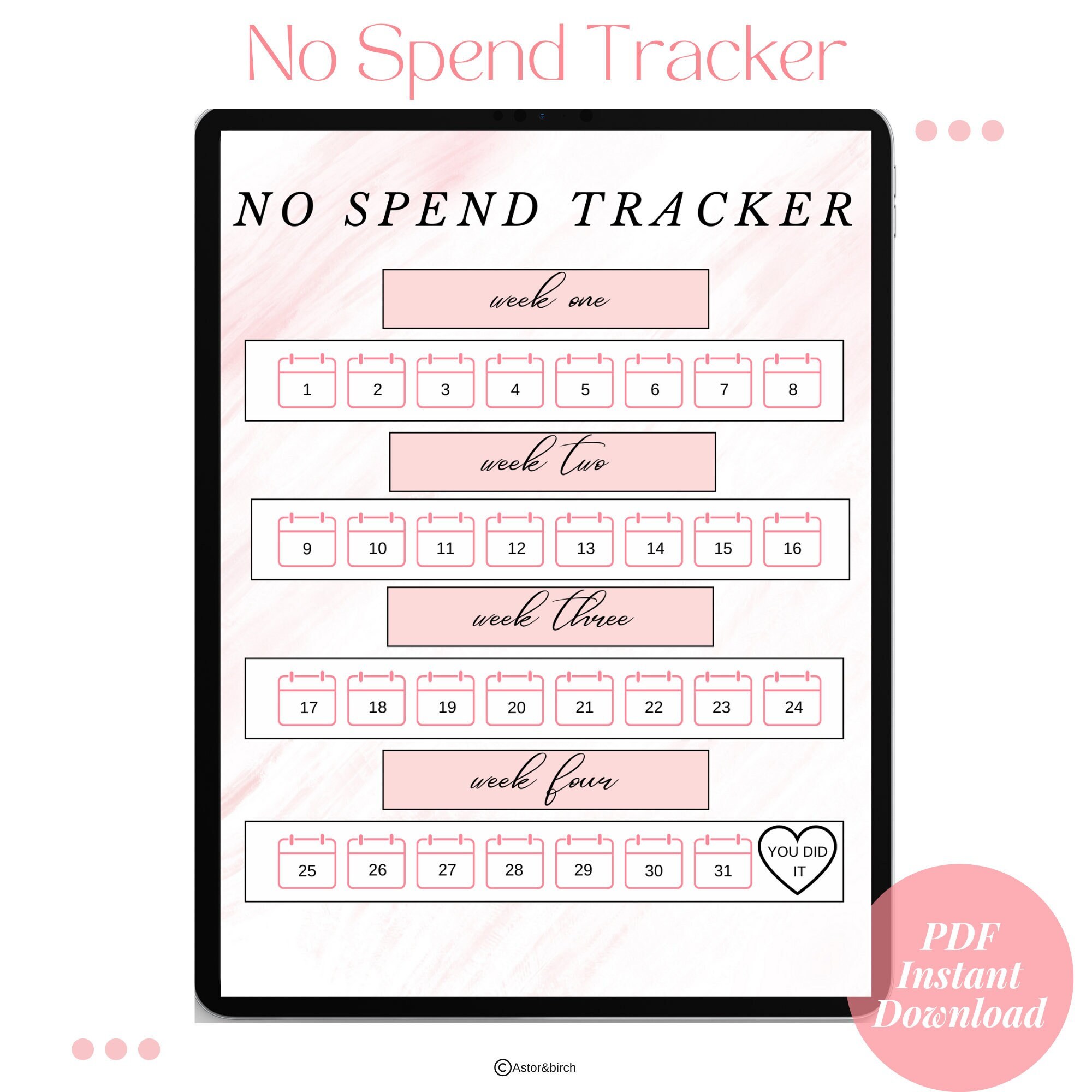 No Spending Tracker (printable) | No Spend Challenge | No Spend Month ...