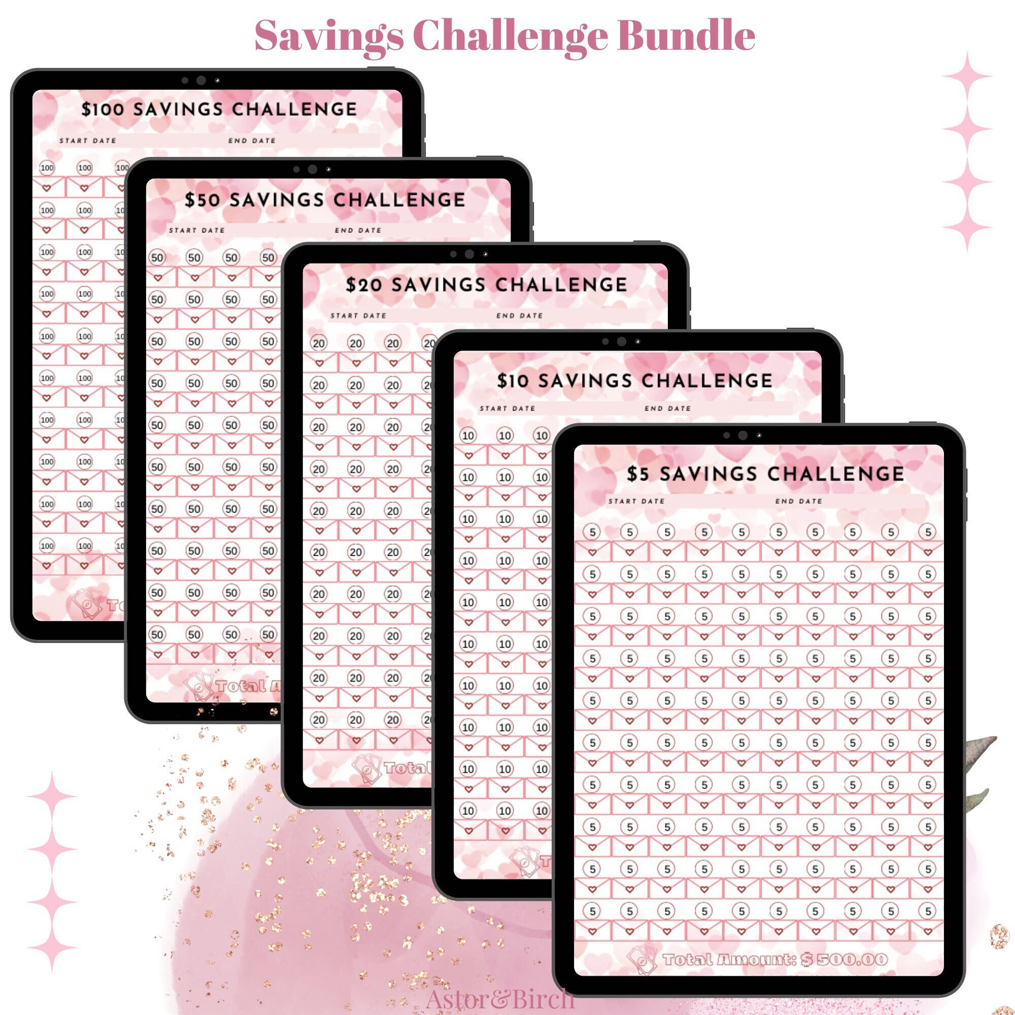 Savings Challenge Bundle Printable Savings Challenge Set Saving Tracker ...