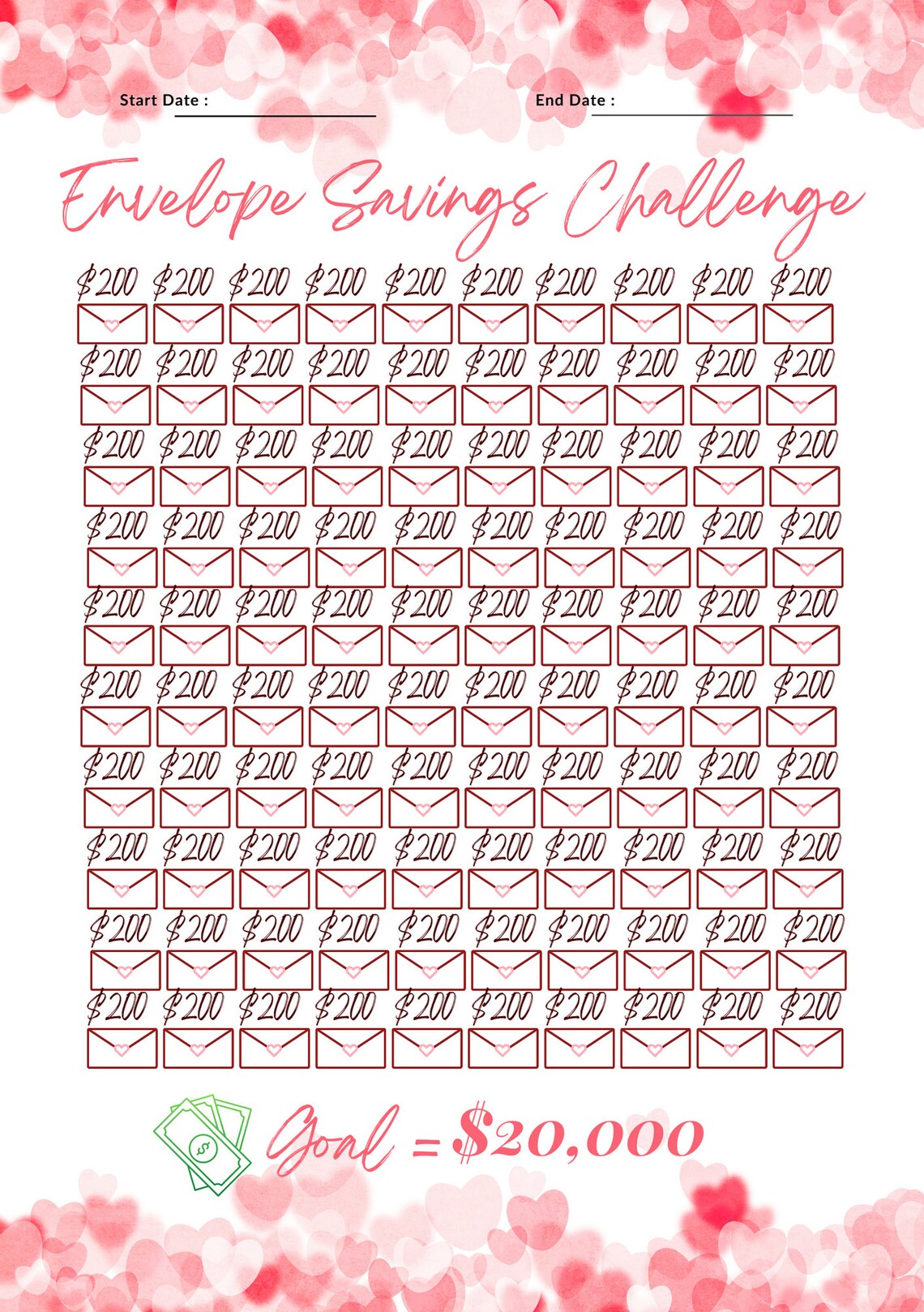 20K Envelope Savings Challenge ( Printable)| Saving Tracker | 20K ...