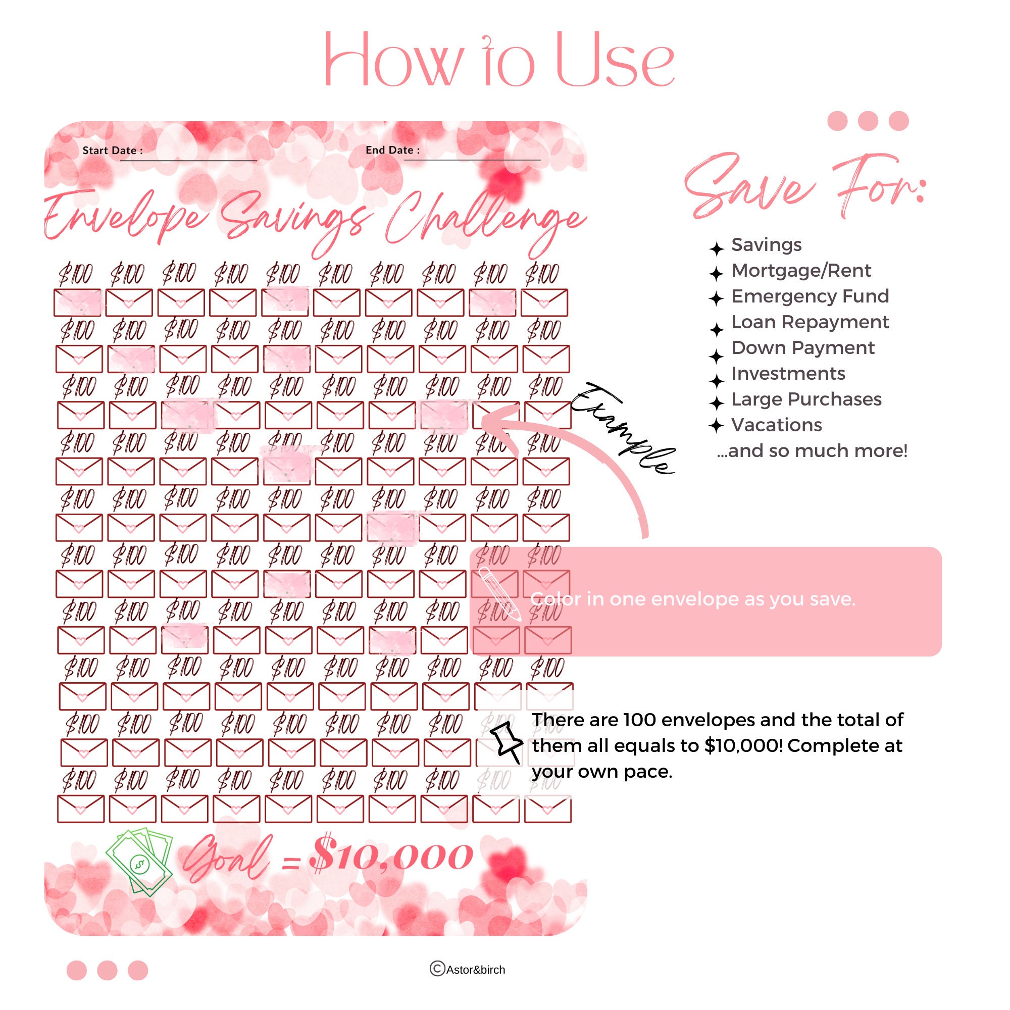 10K Envelope Savings Challenge Printable Saving Tracker 10K Challenge ...