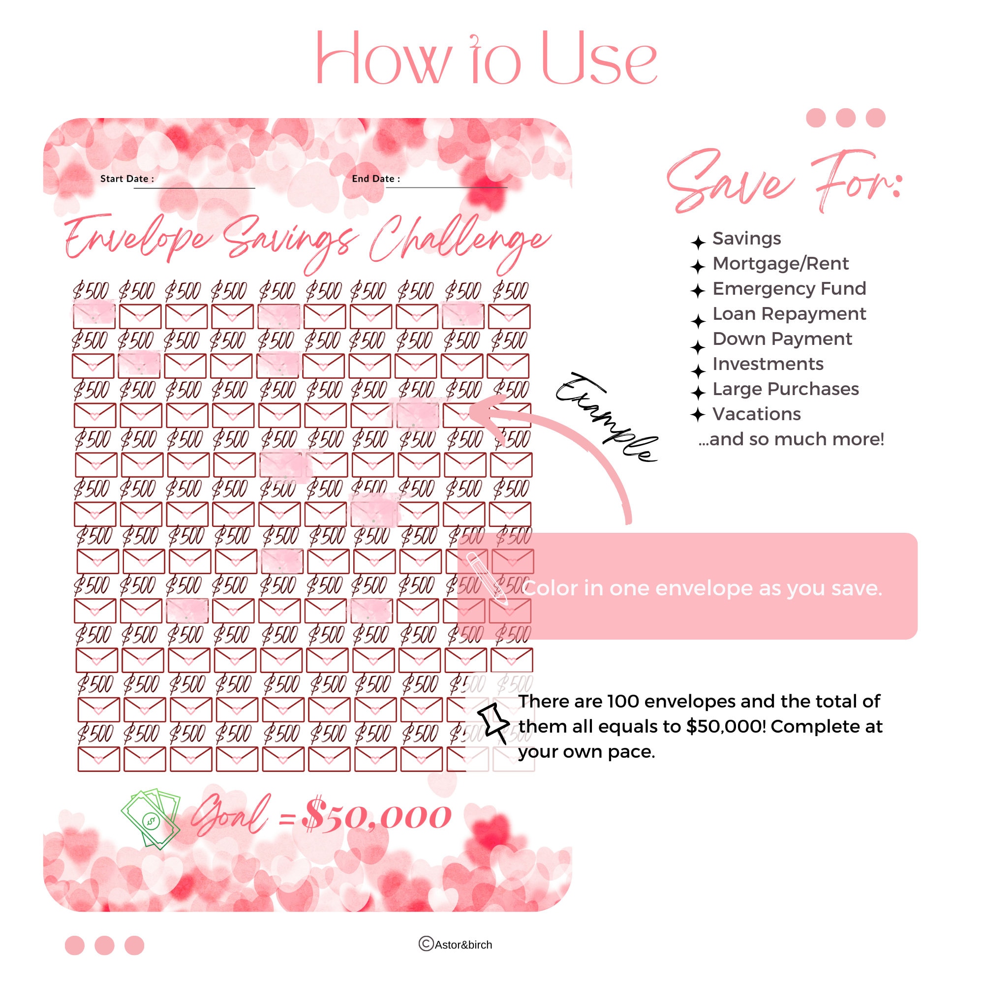 50K Envelope Savings Challenge ( Printable)| Saving Tracker | 50K ...