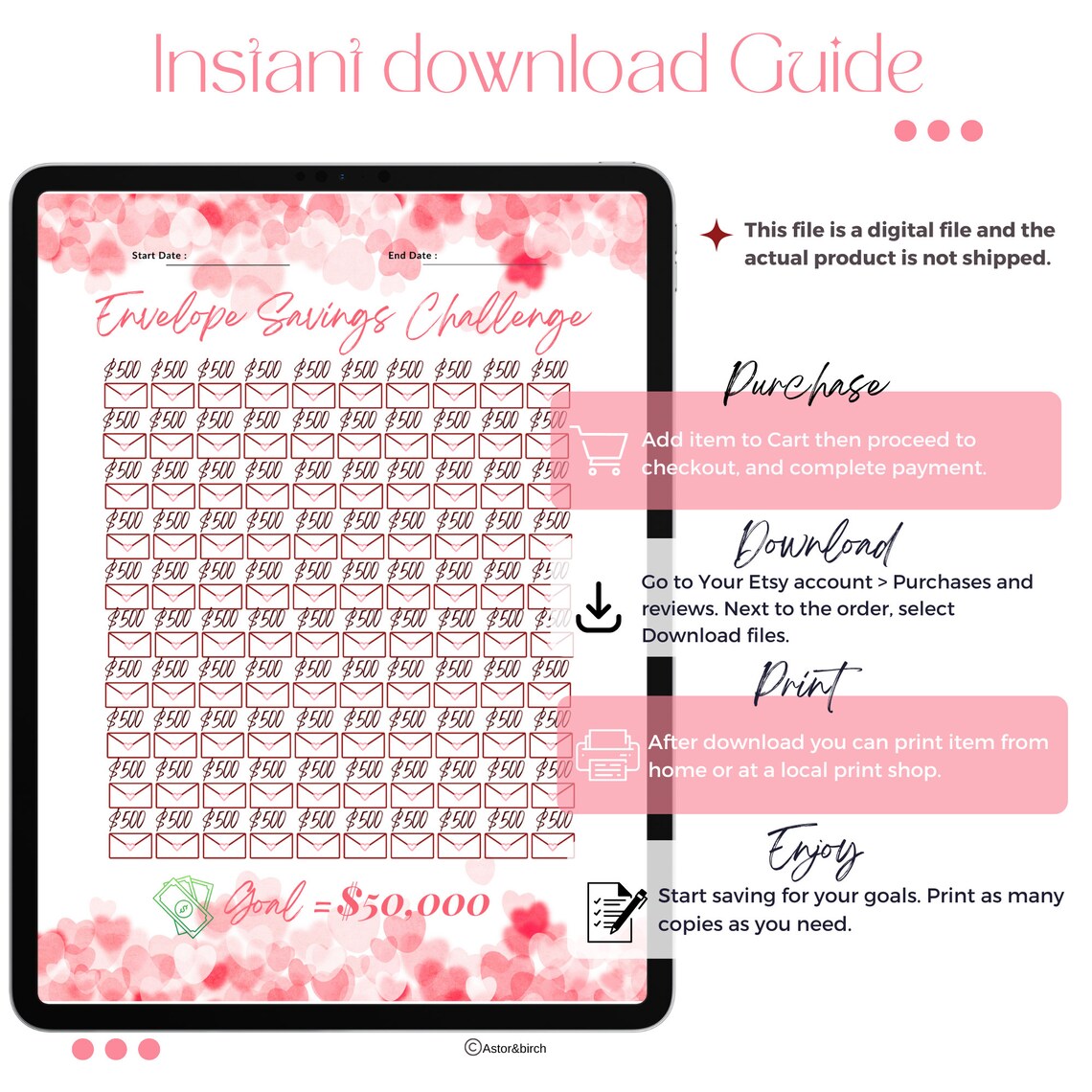 50K Envelope Savings Challenge ( Printable)| Saving Tracker | 50K ...