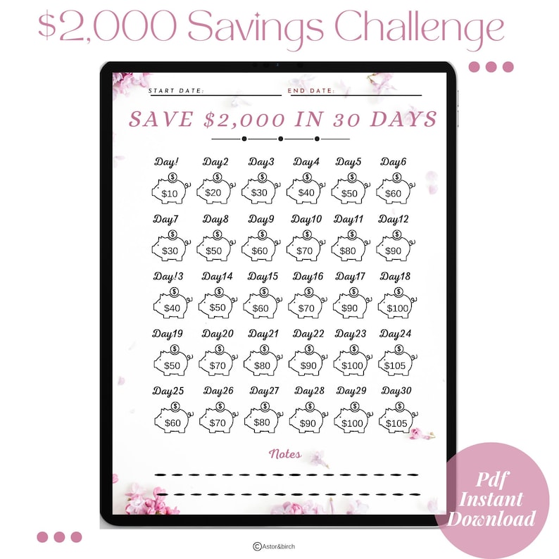 2K 30 DAY CHALLENGE (printable) | 2K Saving Tracker | Save 2K | Savings ...