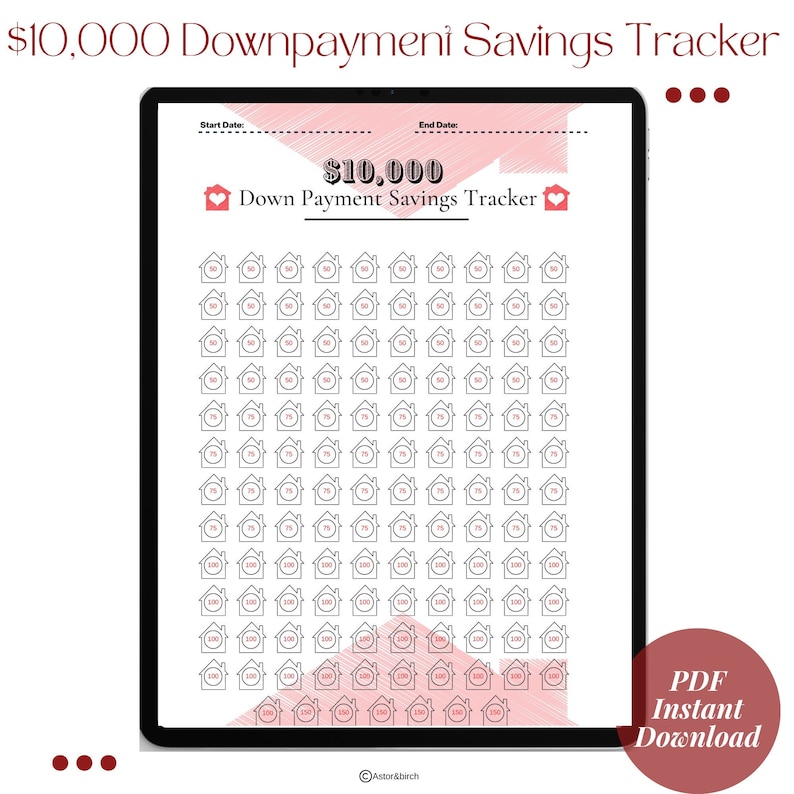 10K Down Payment Savings Tracker ( Printable) | House Savings | Savings ...