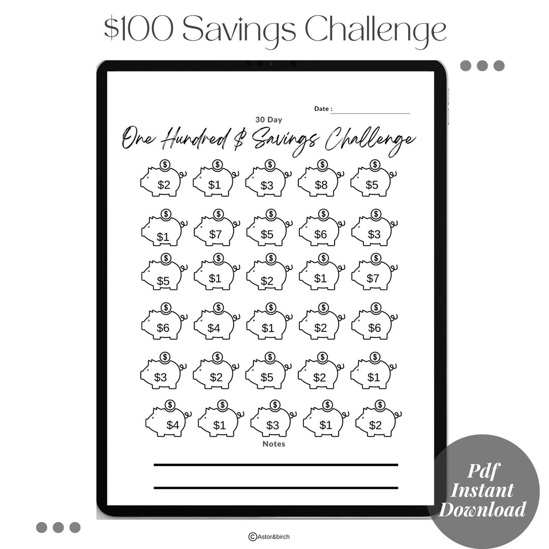 100 Dollars In 30 Days Savings Challenge Printable Saving Tracker