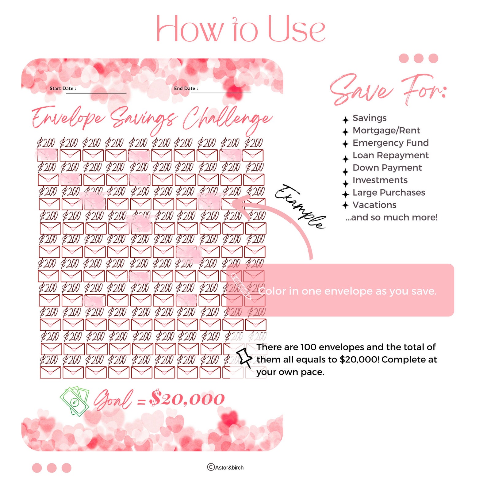 20K Envelope Savings Challenge ( Printable)| Saving Tracker | 20K ...