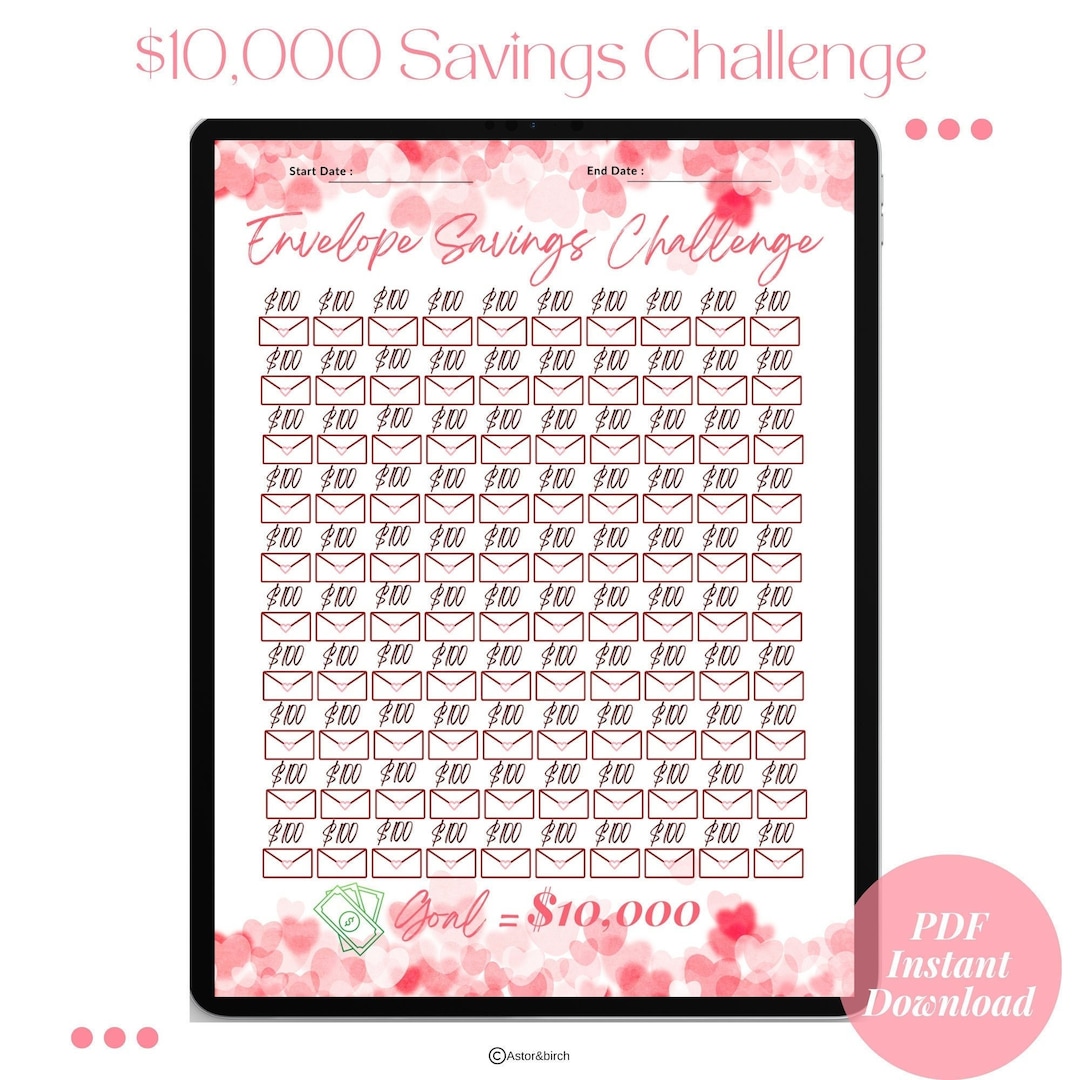 10K Envelope Savings Challenge ( Printable) | Saving Tracker | 10K ...