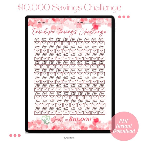 10K Envelope Savings Challenge Printable Saving Tracker - Etsy