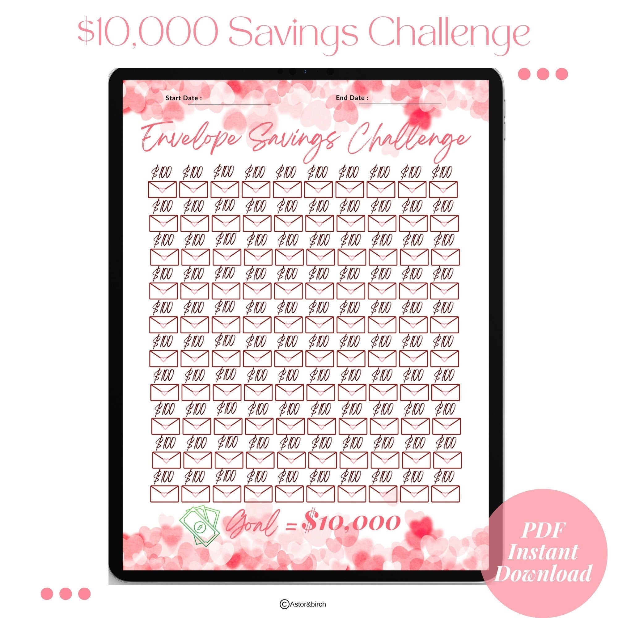 10K Envelope Savings Challenge Printable Saving Tracker 10K Challenge Money Challenge instant ...
