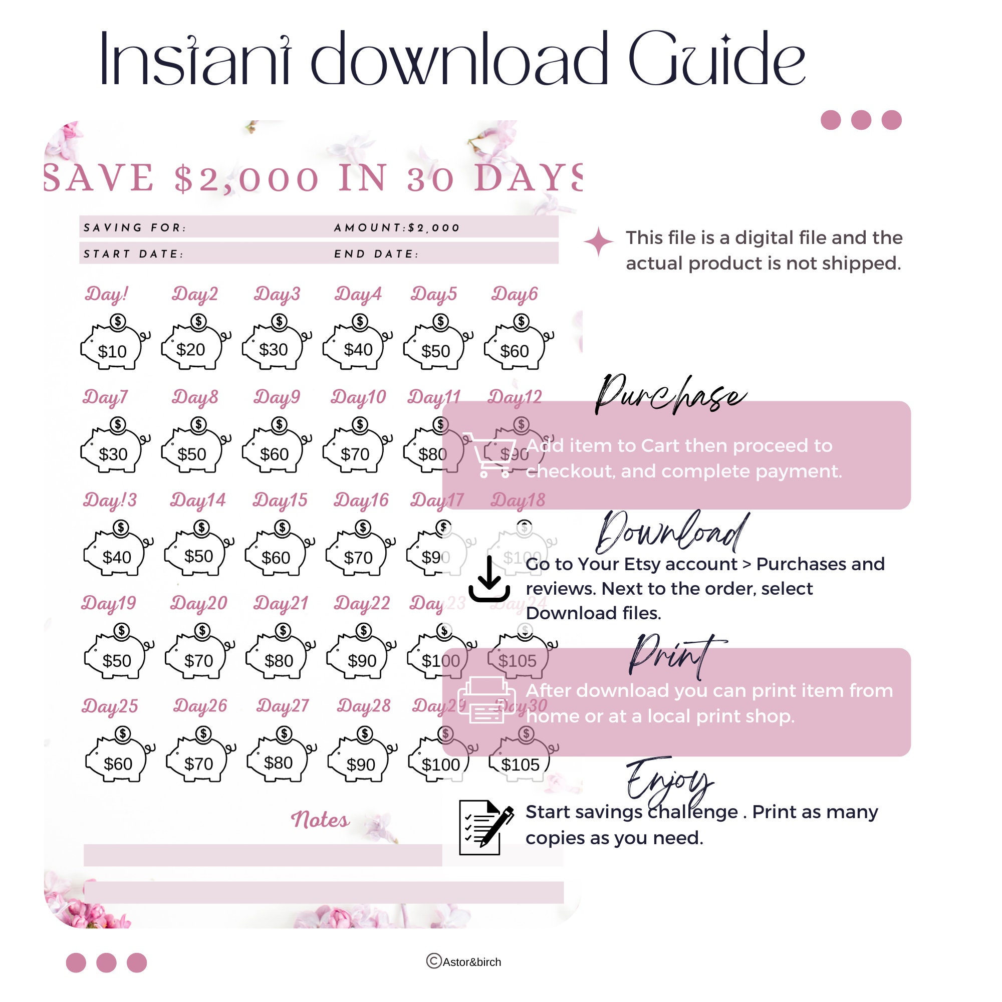 2K 30 DAY CHALLENGE printable 2K Saving Tracker Save 2K Savings Goal ...