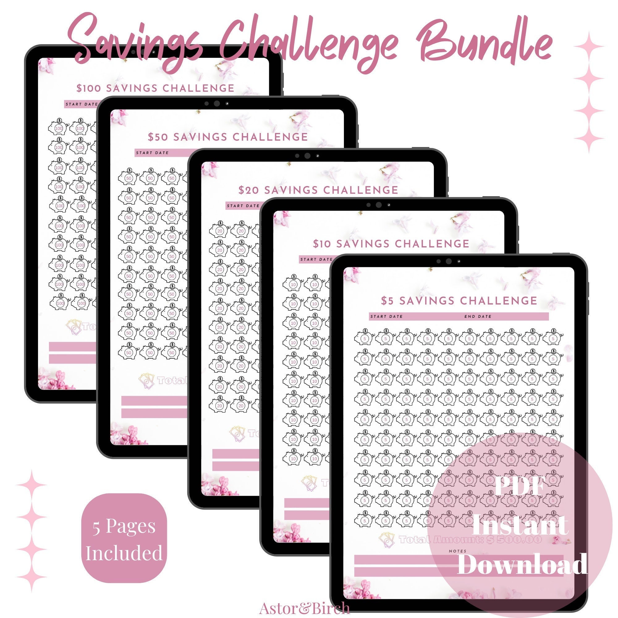 Savings Challenge Tracker Bundle | ( Printable) | Savings Set | Saving ...