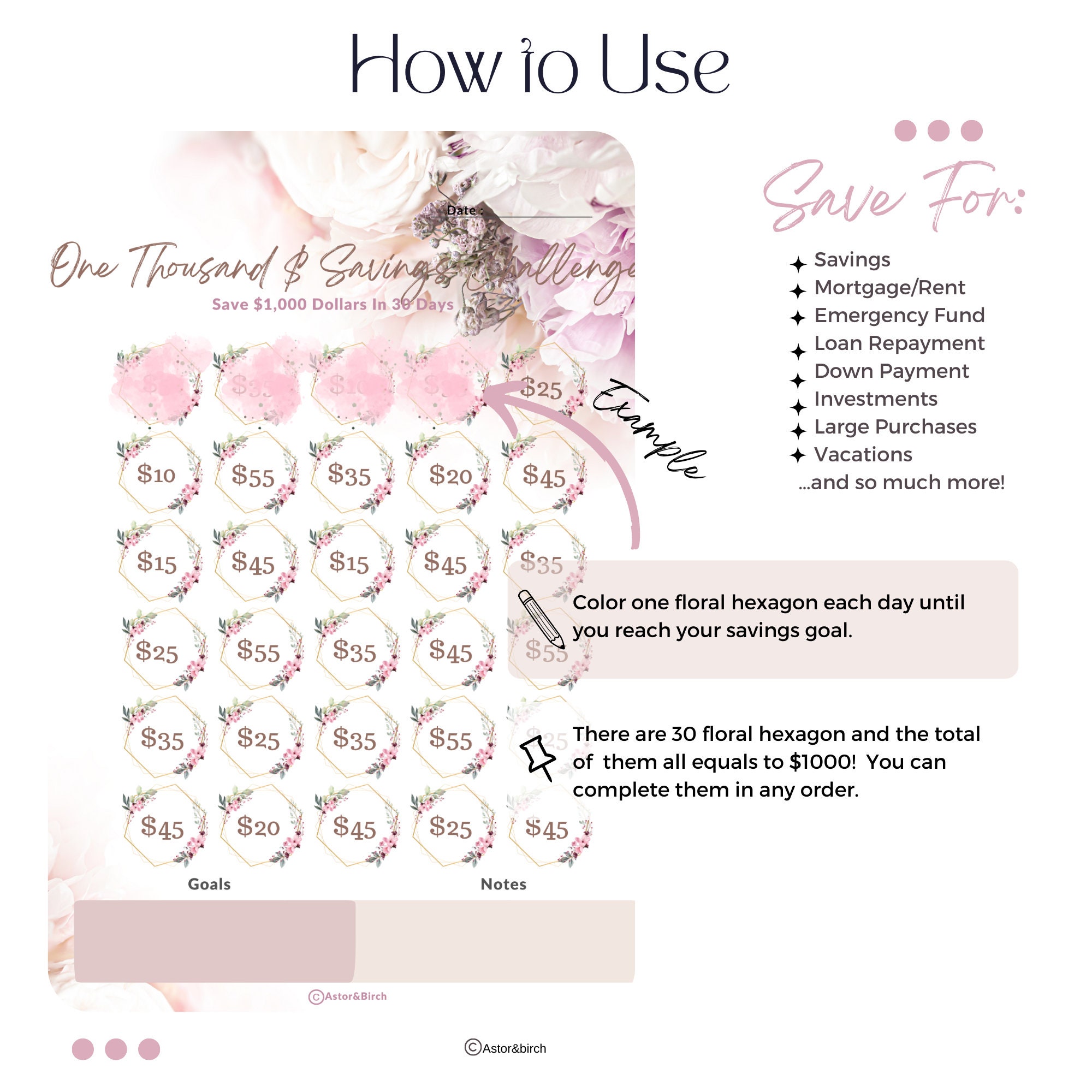 Save 1K in 30 Days | (printable)| 1K Saving Tracker | 1K Savings ...