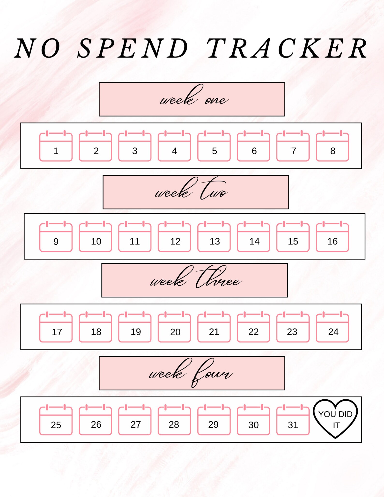 No Spending Tracker (printable) | No Spend Challenge | No Spend Month ...