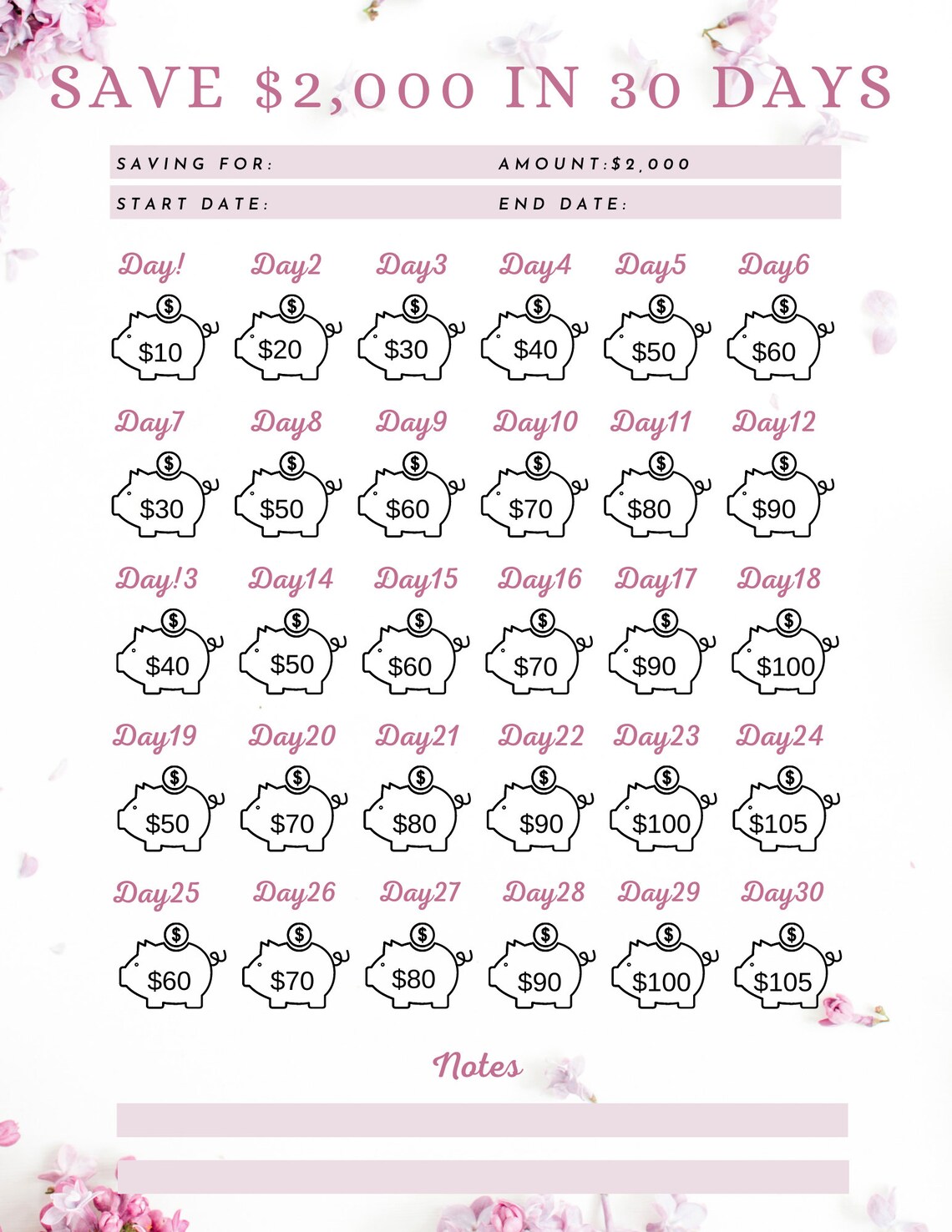 2K 30 DAY CHALLENGE (printable) | 2K Saving Tracker | Save 2K | Savings ...