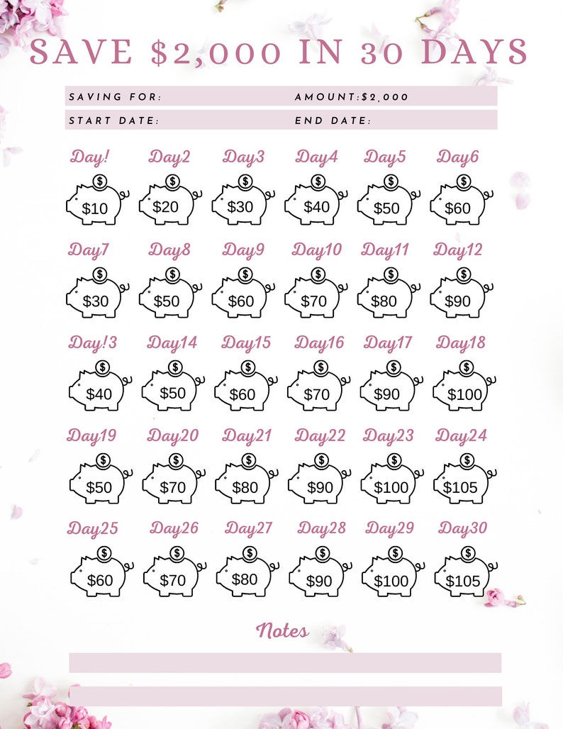 2K 30 DAY CHALLENGE (printable) | 2K Saving Tracker | Save 2K | Savings ...