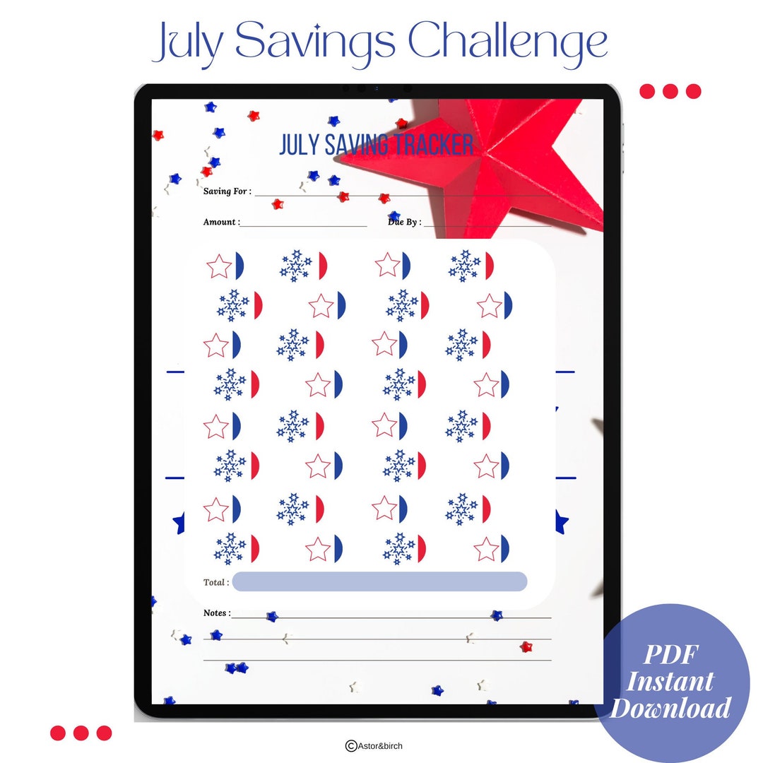 July 1K Savings Challenge| (printable) | Savings Tracker | Money ...