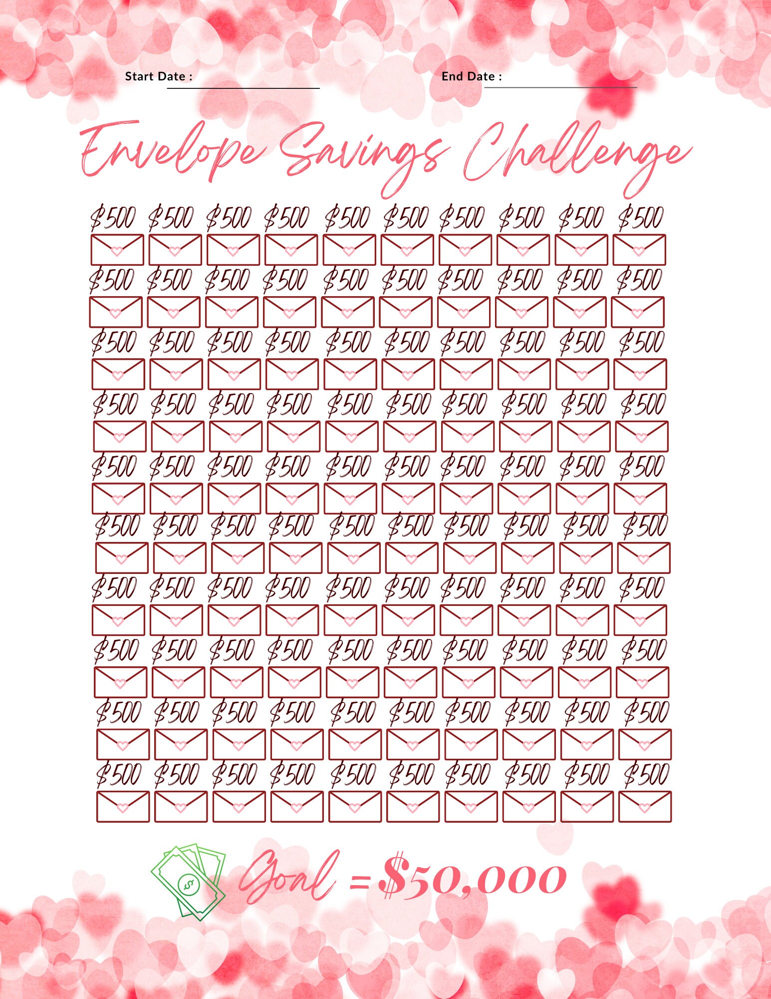 50K Envelope Savings Challenge Printable Saving Tracker 50K Challenge Money Challenge instant ...