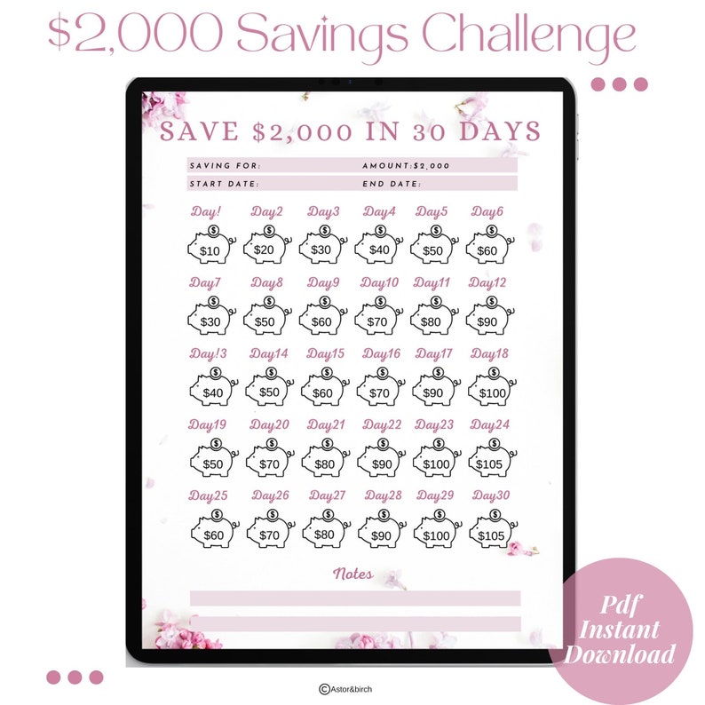 2K 30 DAY CHALLENGE (printable) | 2K Saving Tracker | Save 2K | Savings ...