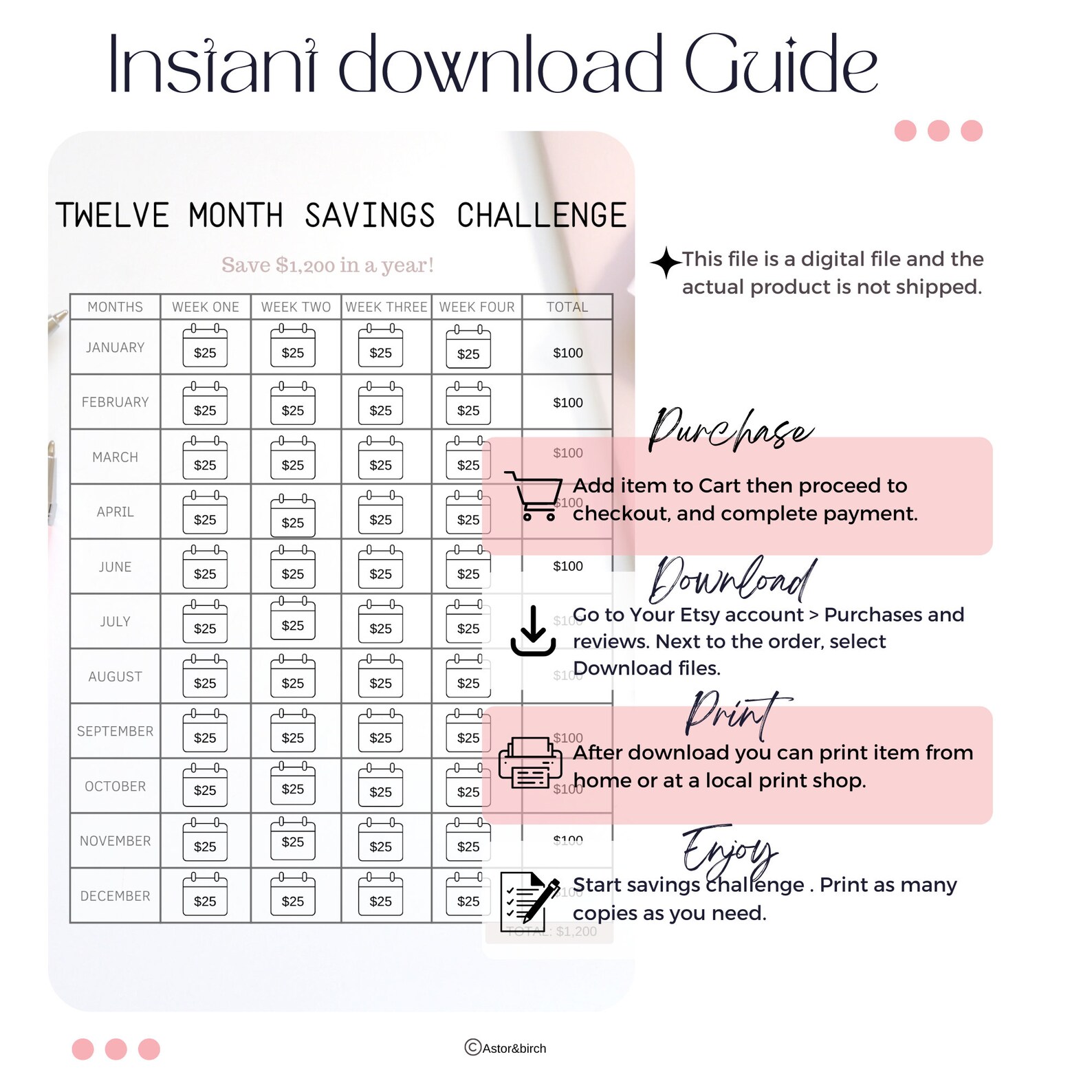 12 Month Savings Challenge. Save 1K in a Year (printable) 1K Saving ...