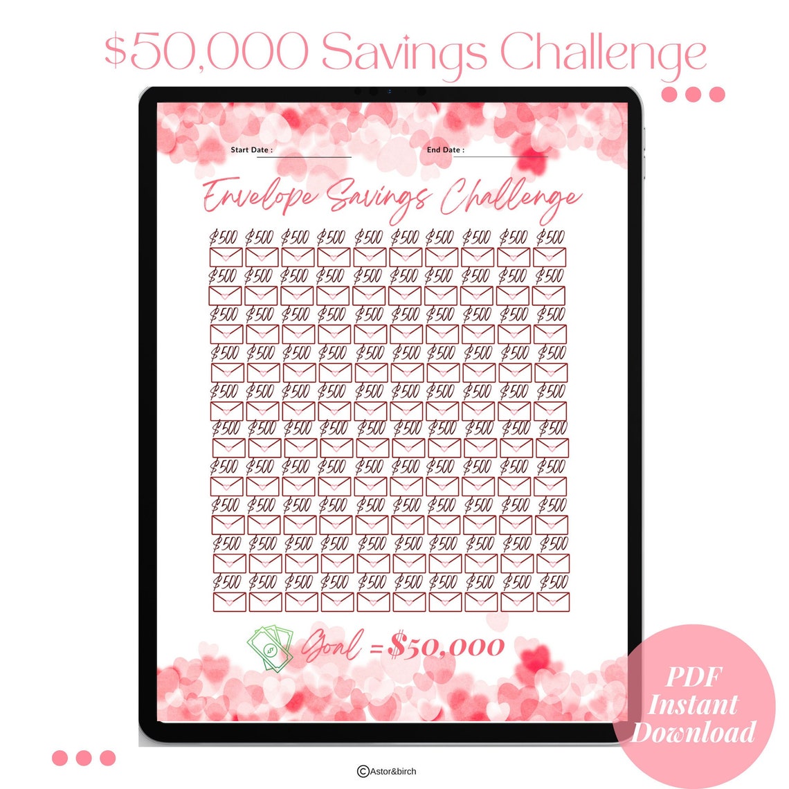 50K Envelope Savings Challenge ( Printable)| Saving Tracker | 50K ...