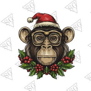 Chimp Monkey Christmas Png - Festive Chimpanzee With Santa Hat ...