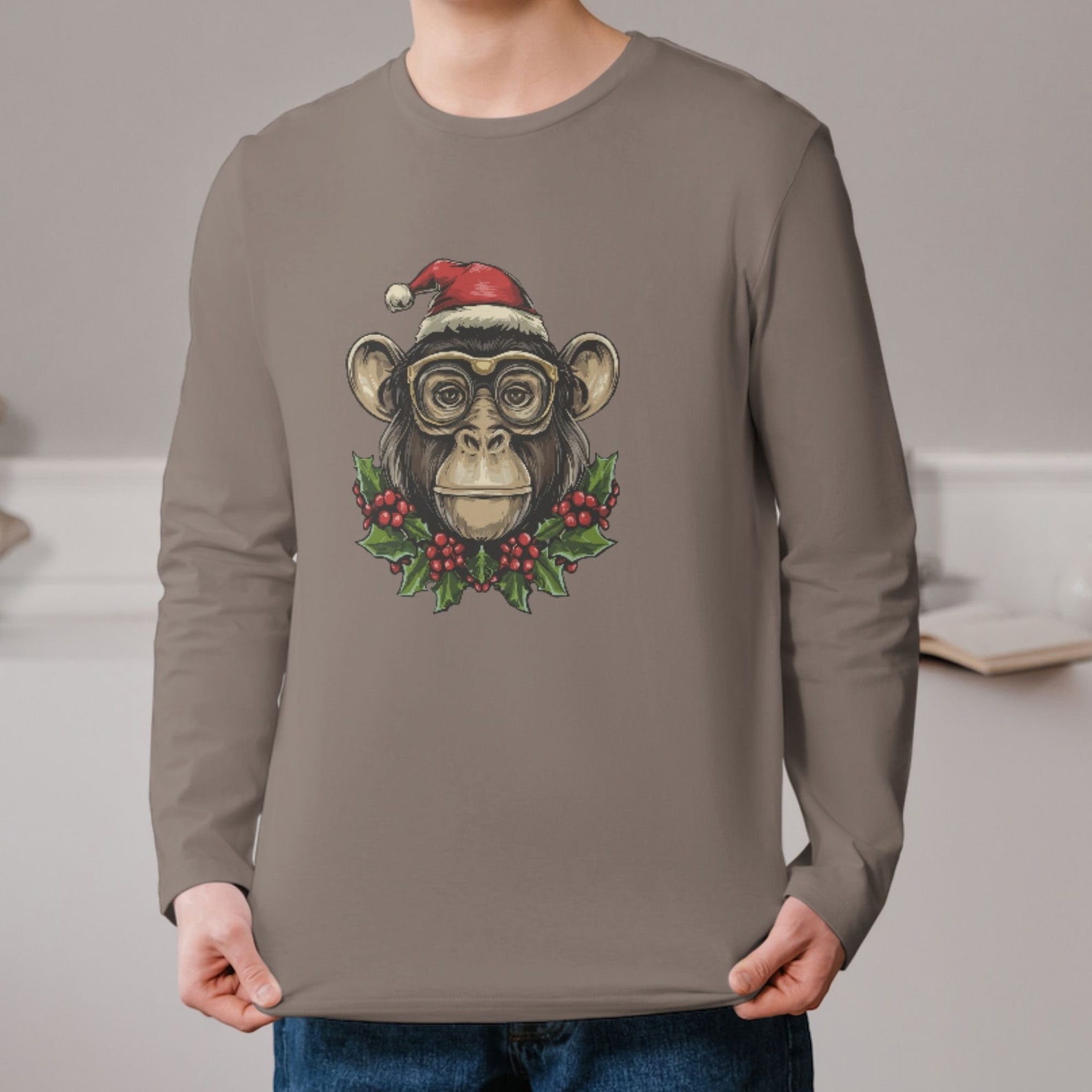 Chimp Monkey Christmas Png - Festive Chimpanzee With Santa Hat ...
