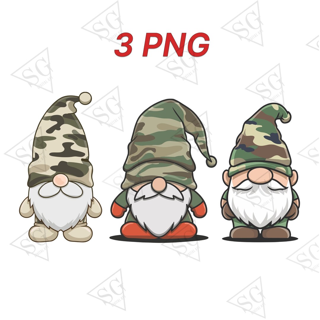 Camouflage Gnomes Three PNG - Soldier Gnome With Camo Hat Bundle ...